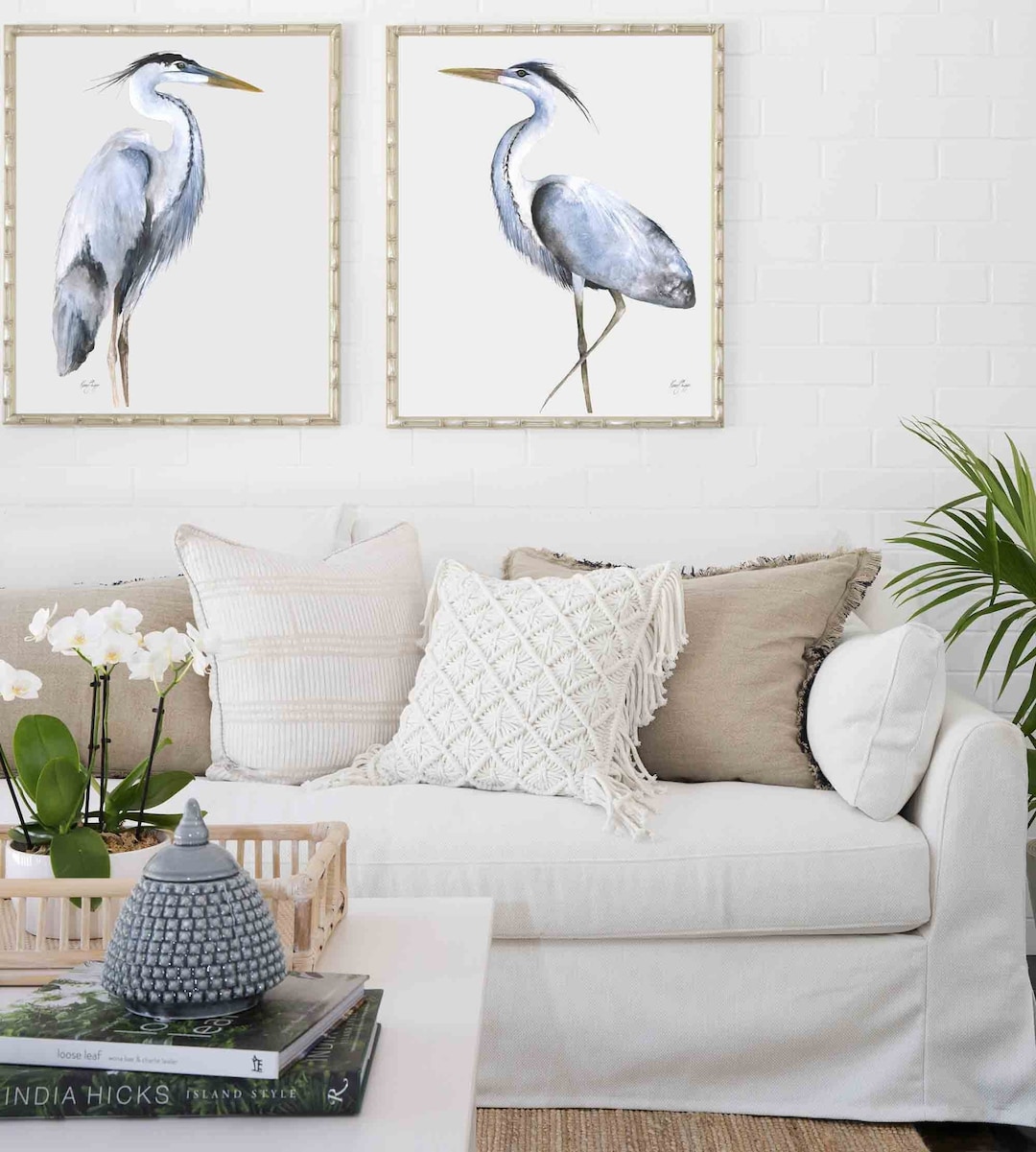 Great Blue Heron Watercolor Art Print Set, Minimalist Coastal Decor - Etsy