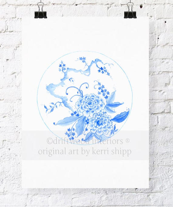 Chinoiserie Plate in Ming Blue 8x10 Print Chinoiserie Art | Etsy