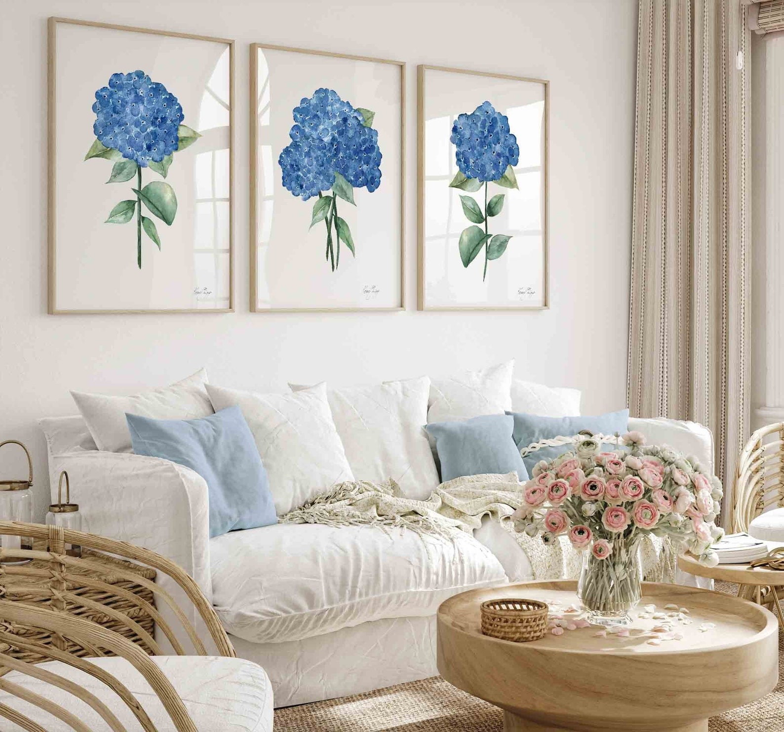Dark Blue Hydrangea Prints Minimalist Hamptons Wall Decor Botanical ...