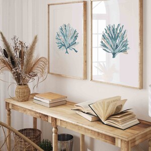 Teal Turquoise Coral Print Set of 2 Prints, Modern Coastal Watercolor ...