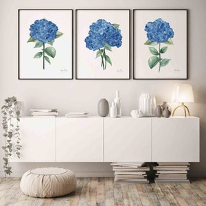 Dark Blue Hydrangea Prints Minimalist Hamptons Wall Decor Botanical ...