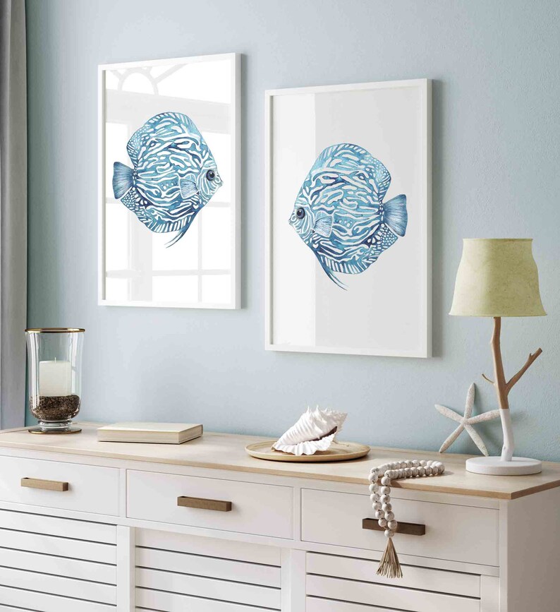 Abstract Fish Poster, Wall Art Print Set of 2, Minimalist Modern ...