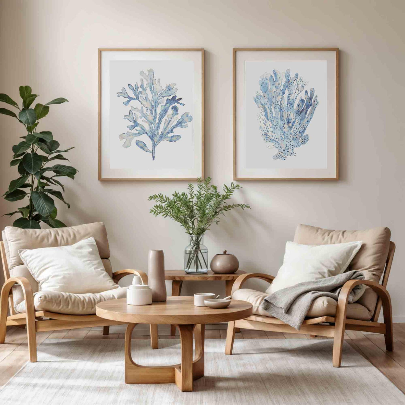 Coastal Seaweed Watercolor Art Prints: Hamptons Style Wall Decor (set ...
