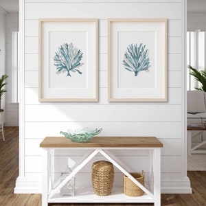 Teal Turquoise Coral Print Set of 2 Prints, Modern Coastal Watercolor ...