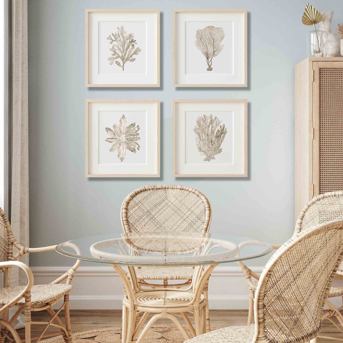 Beige Coral Seaweed Print Set of 4, Coastal Boho Watercolor Artwork - Etsy