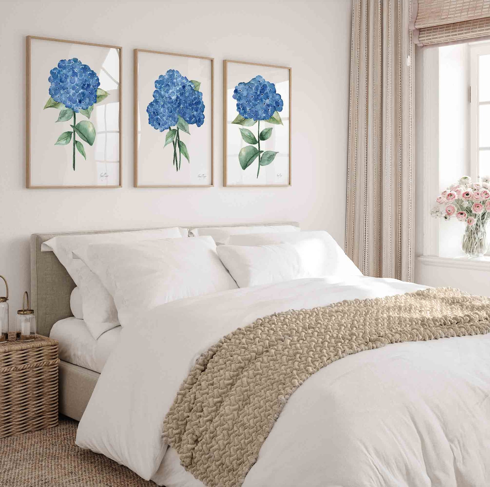 Dark Blue Hydrangea Prints Minimalist Hamptons Wall Decor Botanical ...
