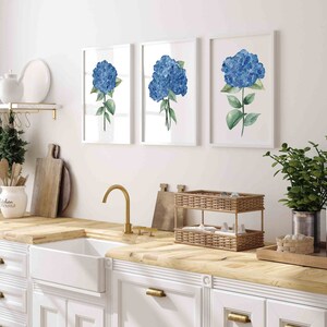 Dark Blue Hydrangea Prints Minimalist Hamptons Wall Decor Botanical ...