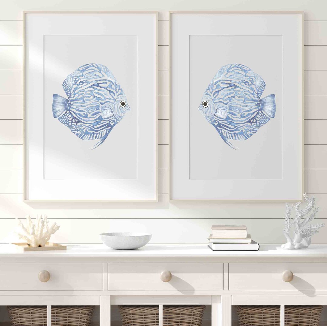 Minimalist Fish Print Set: Abstract Watercolor Coastal Wall Art - Etsy