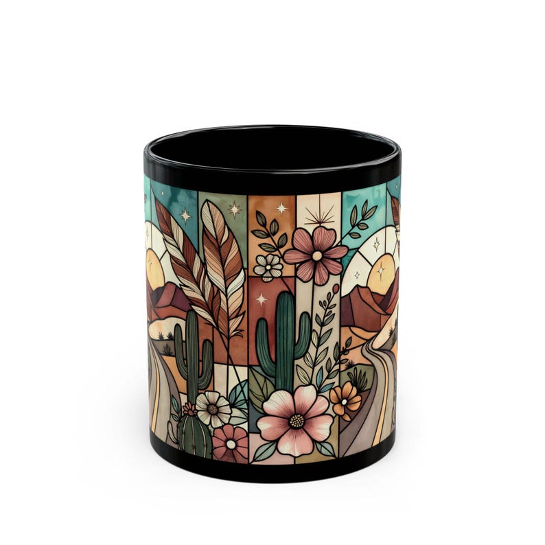 Boho Desert Coffee Mug Southwestern Cactus Mug Stained Glass Style ...