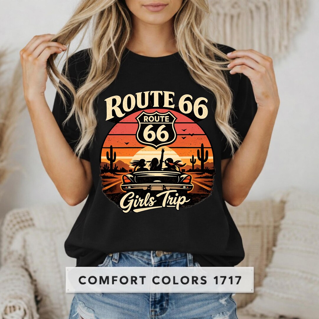 Route 66 Tee | Girls Trip T-shirt | Vintage Sunset Roadtrip Retro Tee ...