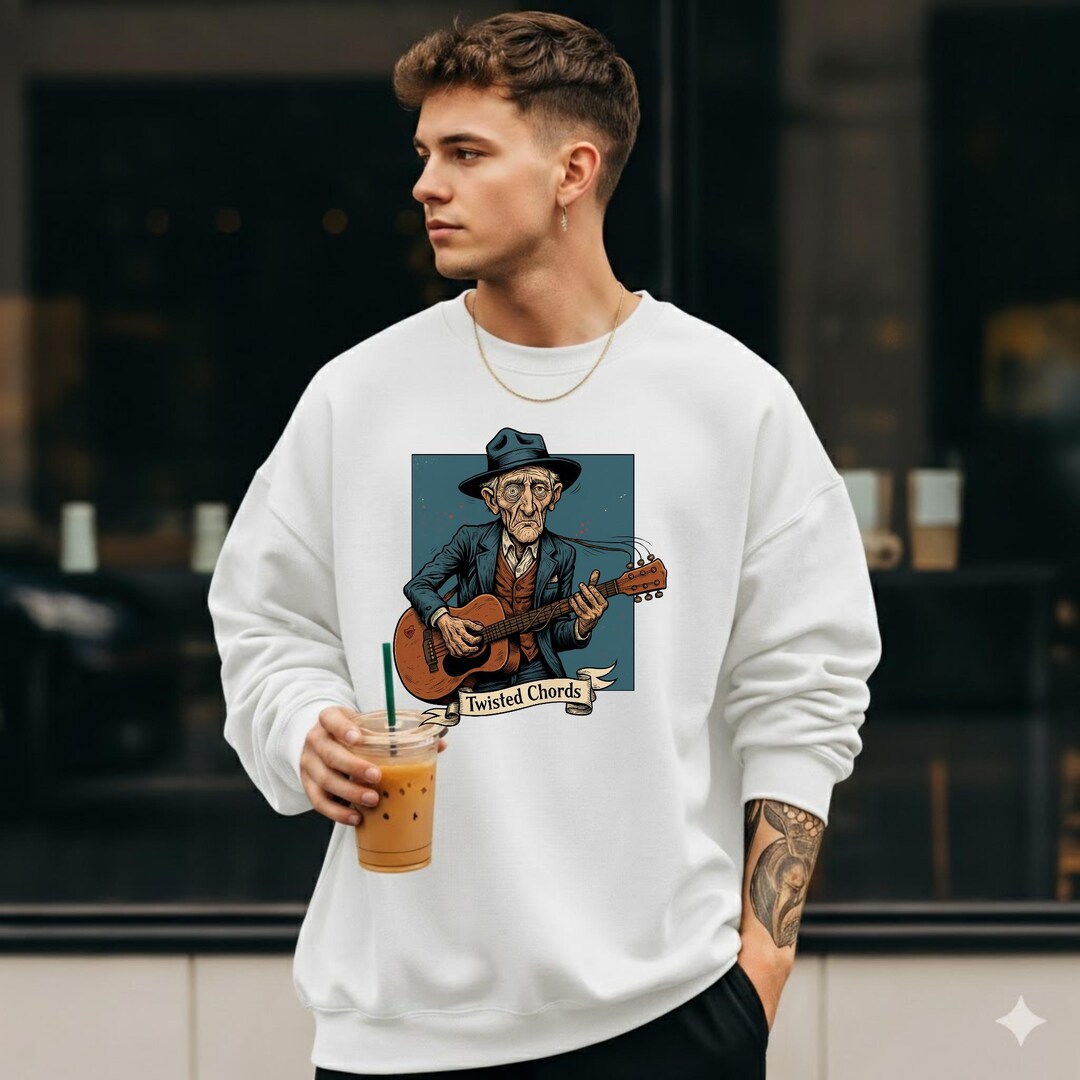Twisted Chords Vintage Guitarist Illustration Sweatshirt | Musician ...