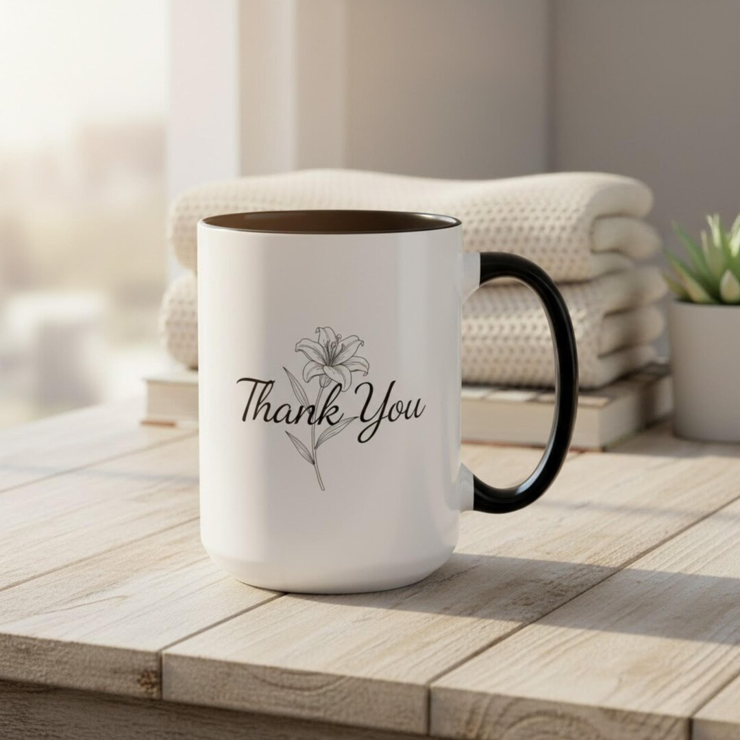 Thank You Accent Coffee Mug Gratitude Gift Ceramic Mug, Floral Design ...