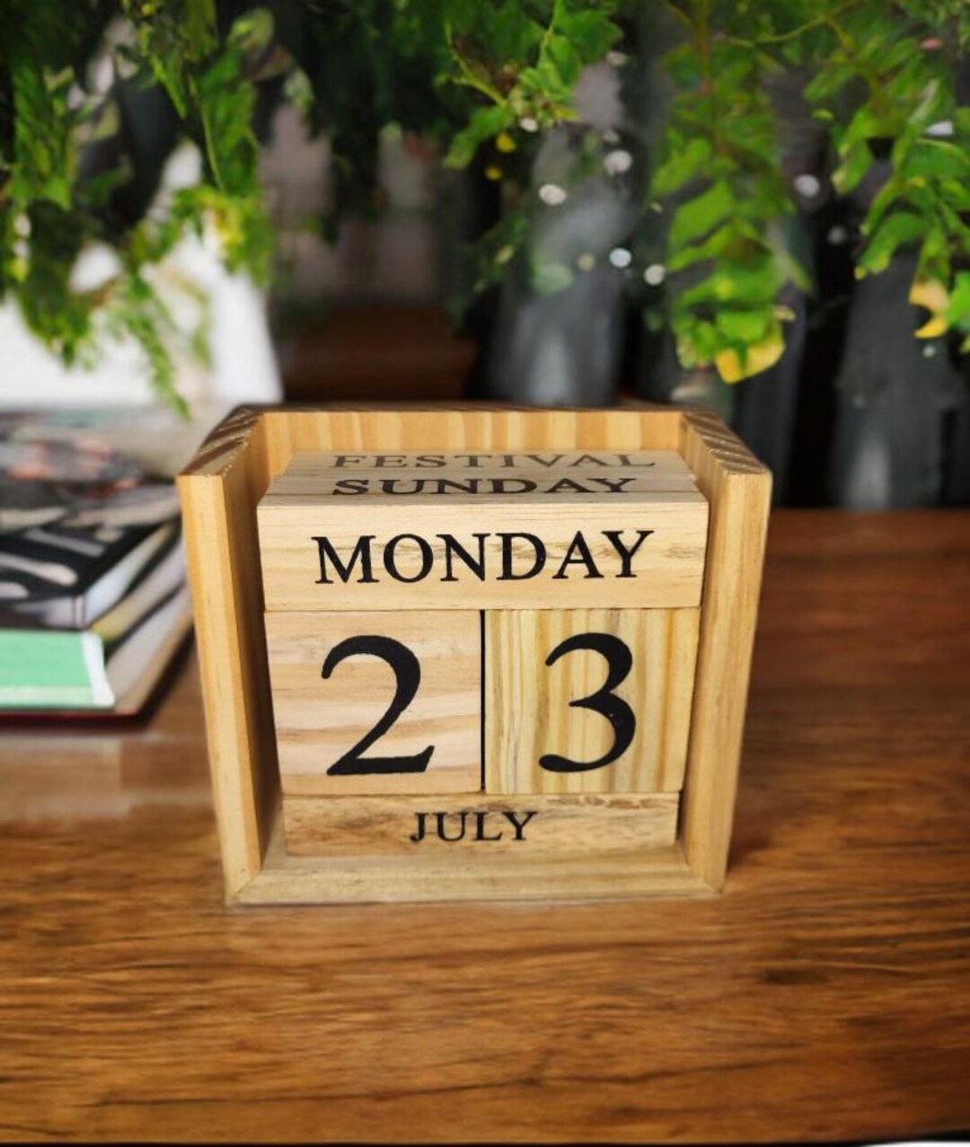 Handmade Wooden Perpetual Calendar: Rustic Desk Decor & Date Display - Etsy