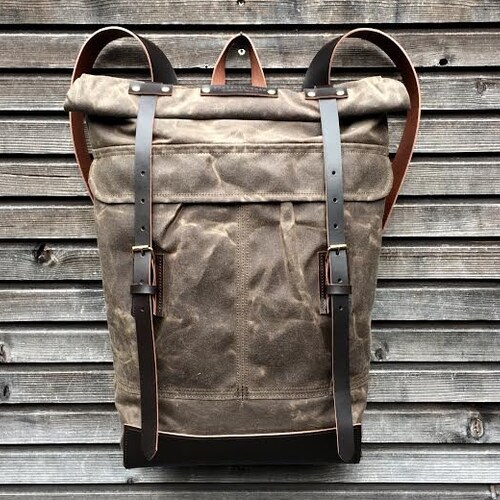 Waxed Canvas Rucksack/backpack With Roll up Top and Waxed - Etsy