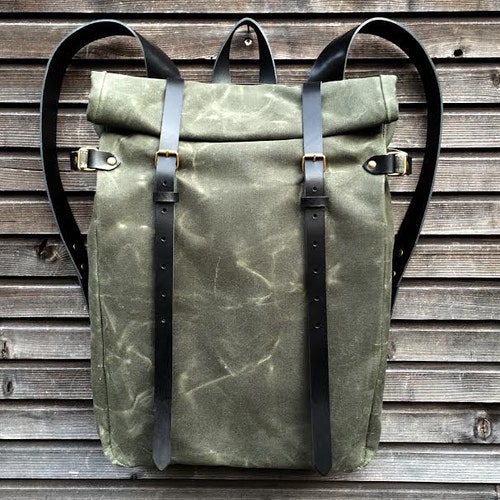 Waxed Canvas Rucksack / Waterproof Backpack With Roll up Top - Etsy