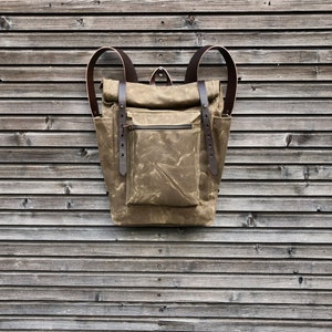 Outdoor Waxed Canvas Backpack in Field Tan With Roll to Close Top and ...