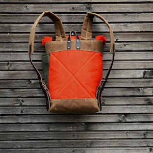 Orange Waxed Canvas Leather Backpack Medium Size / Commuter Rucksack - Etsy