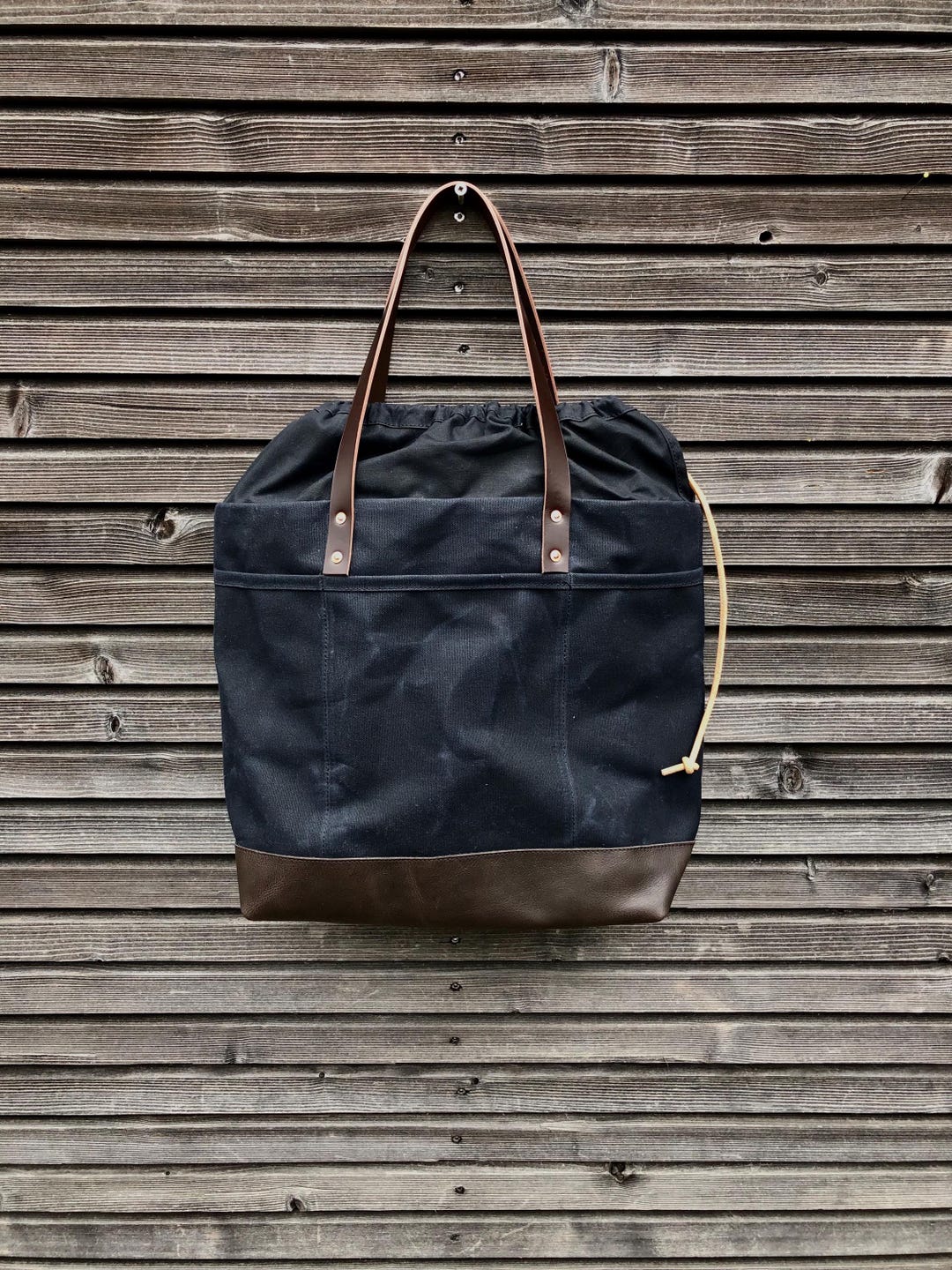Draw String Closure Large Tote Bag in Waxed Canvas - Etsy