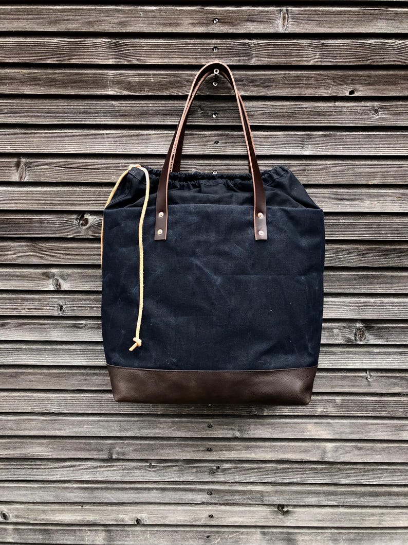 Draw String Closure Large Tote Bag in Waxed Canvas - Etsy