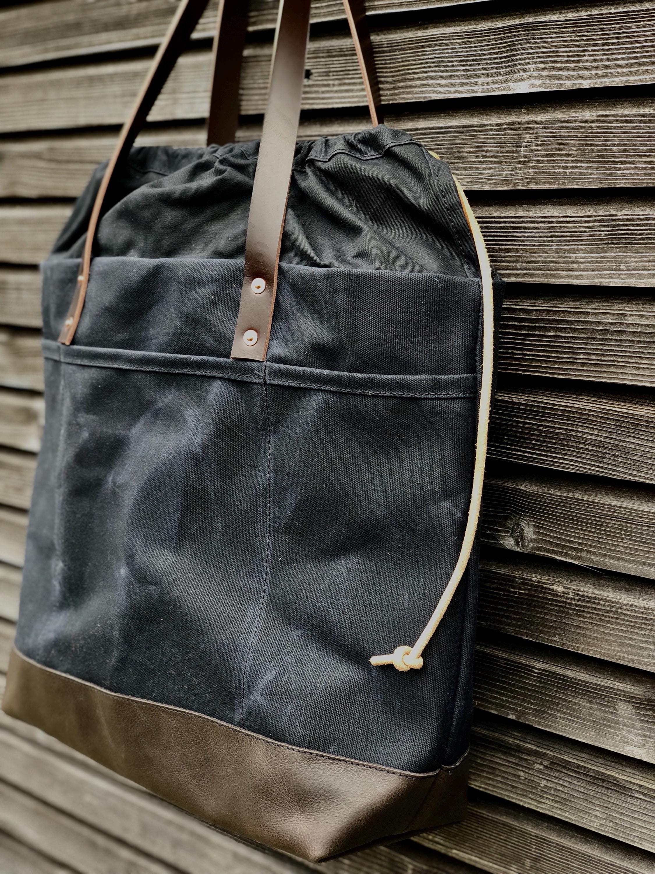 Draw String Closure Large Tote Bag in Waxed Canvas - Etsy