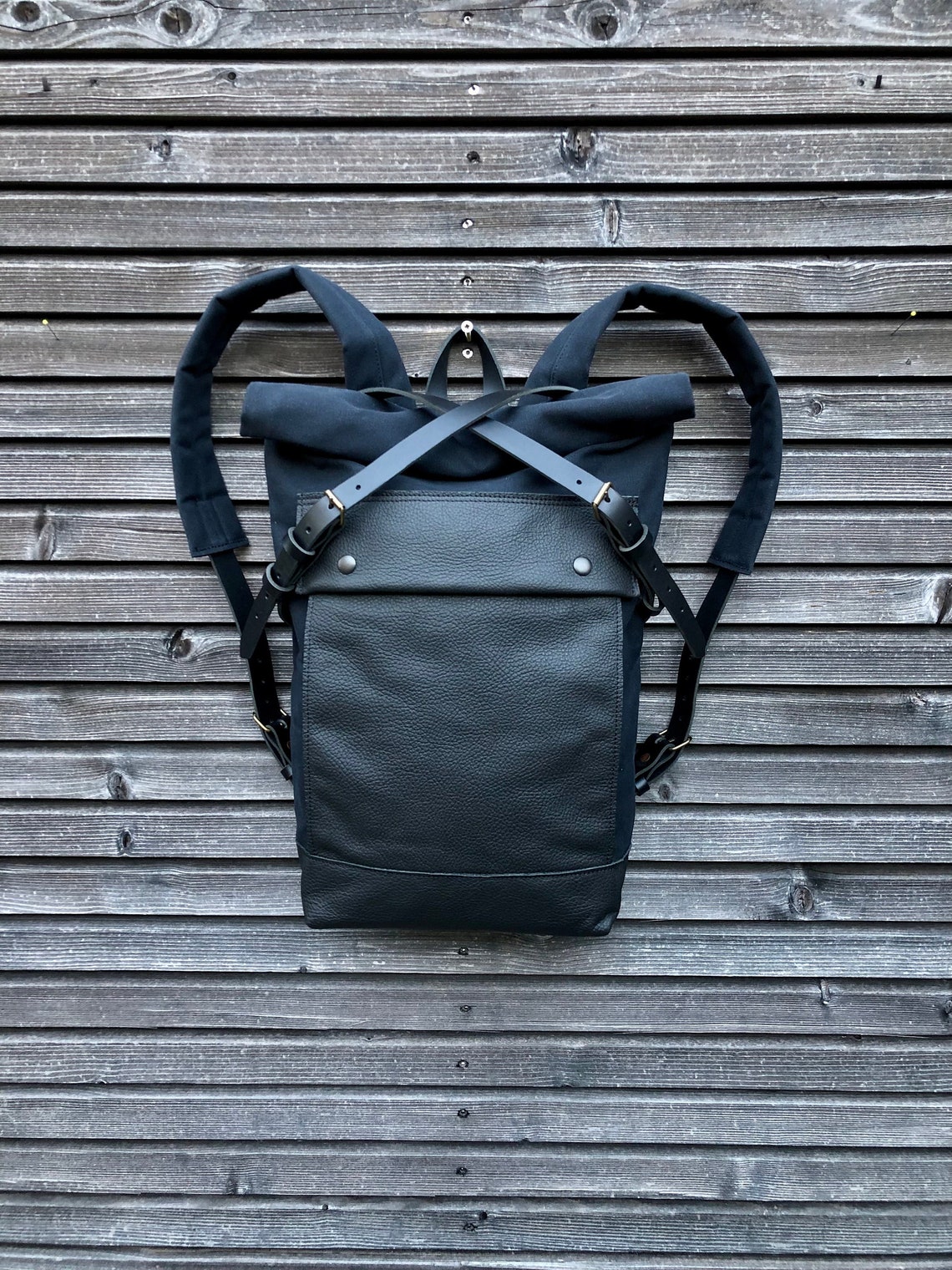 Black Backpack Medium Size Rucksack in Waxed Canvas With - Etsy