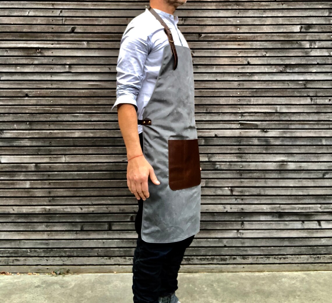 Waxed Canvas And Leather Apron Craftsmans Apron Etsy