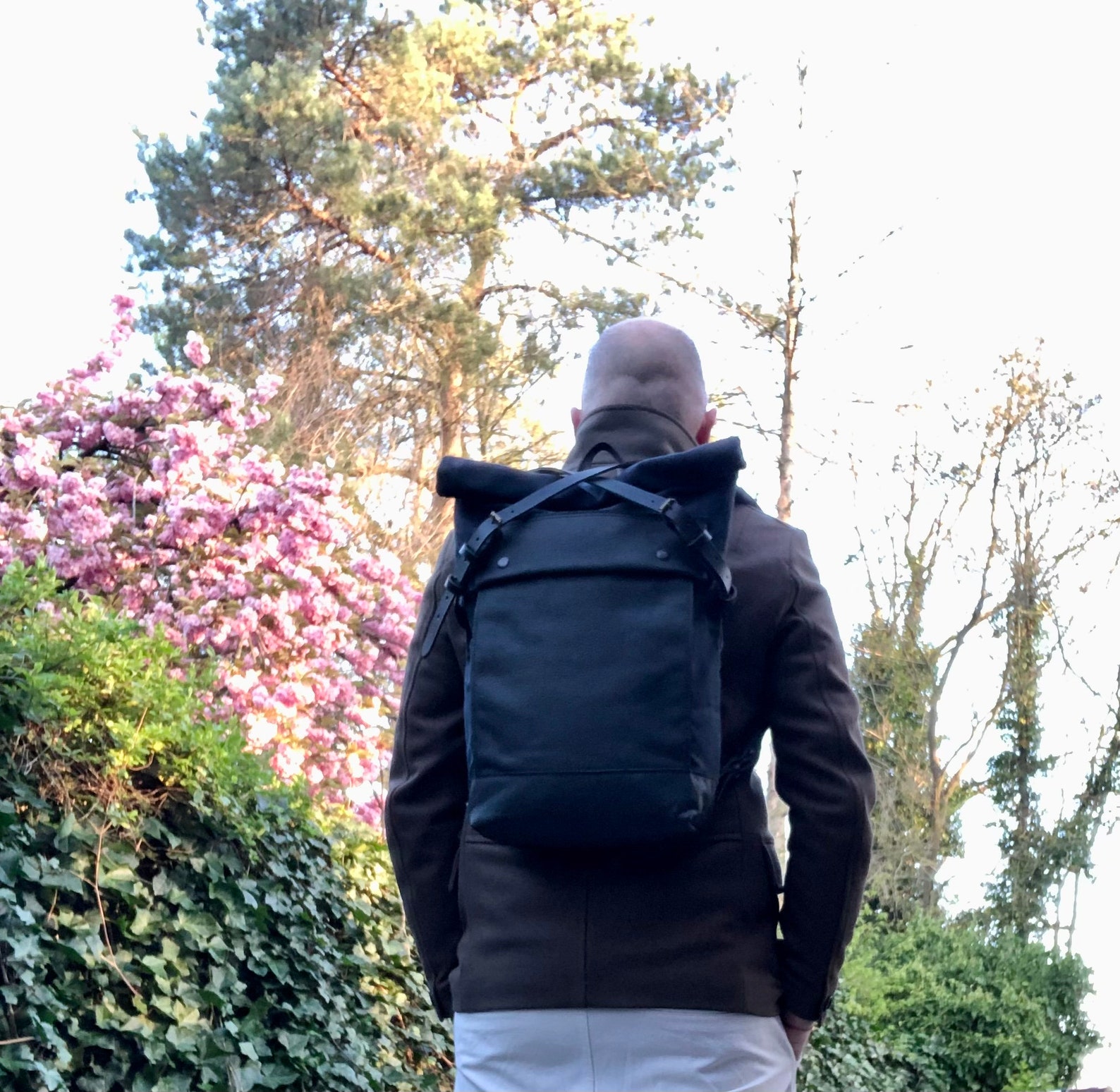 Black Backpack Medium Size Rucksack in Waxed Canvas With - Etsy