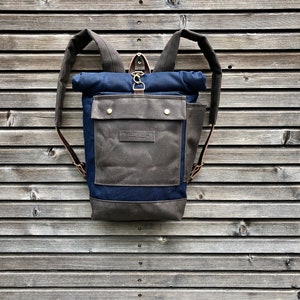 Blue Waterproof Waxed Canvas Backpack Medium Size With Padded Shoulder ...