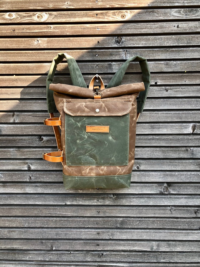 Waterproof Waxed Canvas Backpack: Leather Straps & Padded Laptop ...