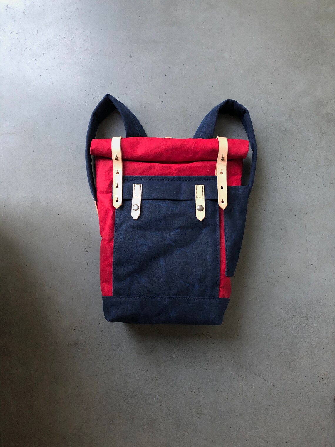 Red Waxed Canvas Leather Backpack Medium Size / Outdoor - Etsy