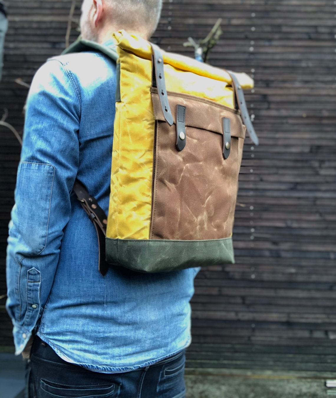 Yellow Waxed Canvas Leather Backpack Medium Size / Commuter | Etsy