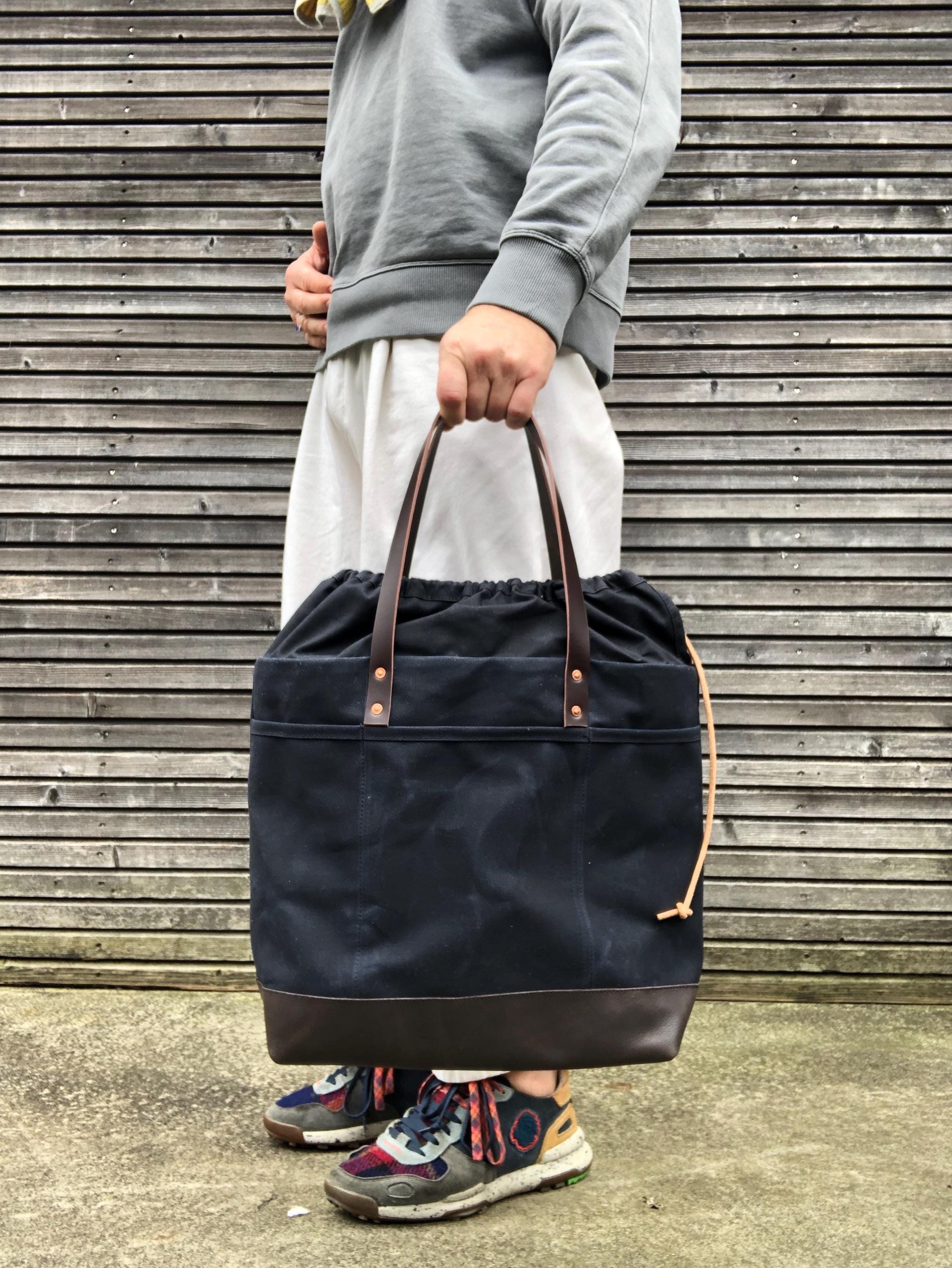 Draw String Closure Large Tote Bag in Waxed Canvas - Etsy