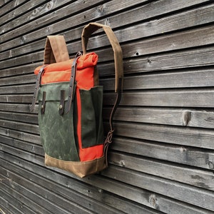 Orange Waxed Canvas Leather Backpack Medium Size / Commuter Rucksack - Etsy