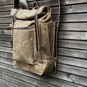 Outdoor Waxed Canvas Backpack in Field Tan With Roll to Close Top and ...