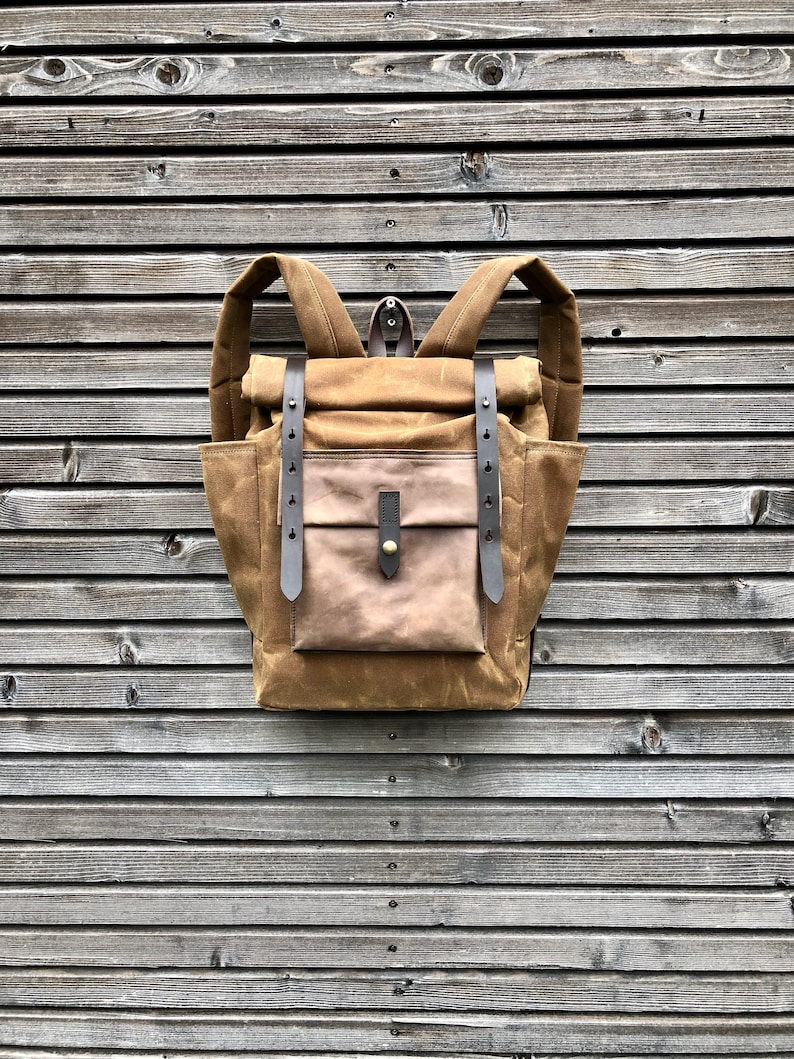 Wax Canvas Backpack / Hipster Backpack with roll up top and | Etsy