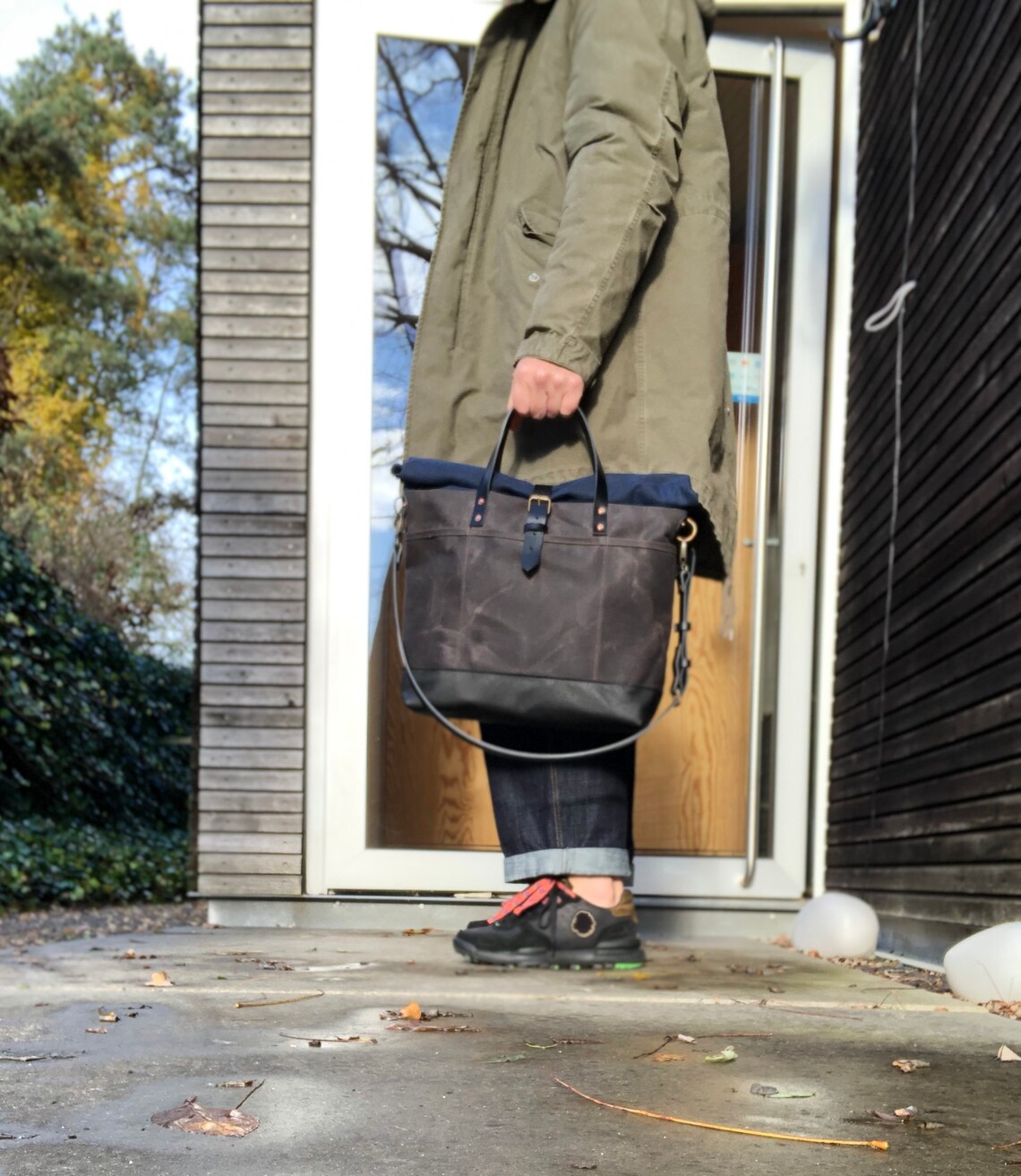 Waxed Canvas Roll Top Tote Bag / Office Bag With Luggage - Etsy