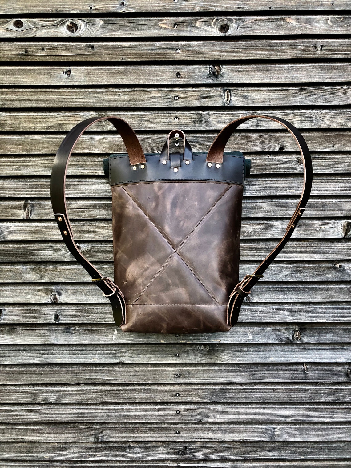 Leather Backpack With Waxed Canvas Roll to Close Top and Vegetable ...