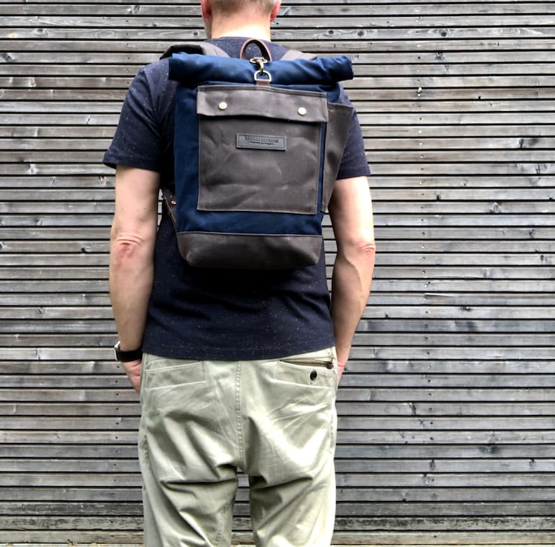 Blue Waterproof Waxed Canvas Backpack Medium Size With Padded - Etsy