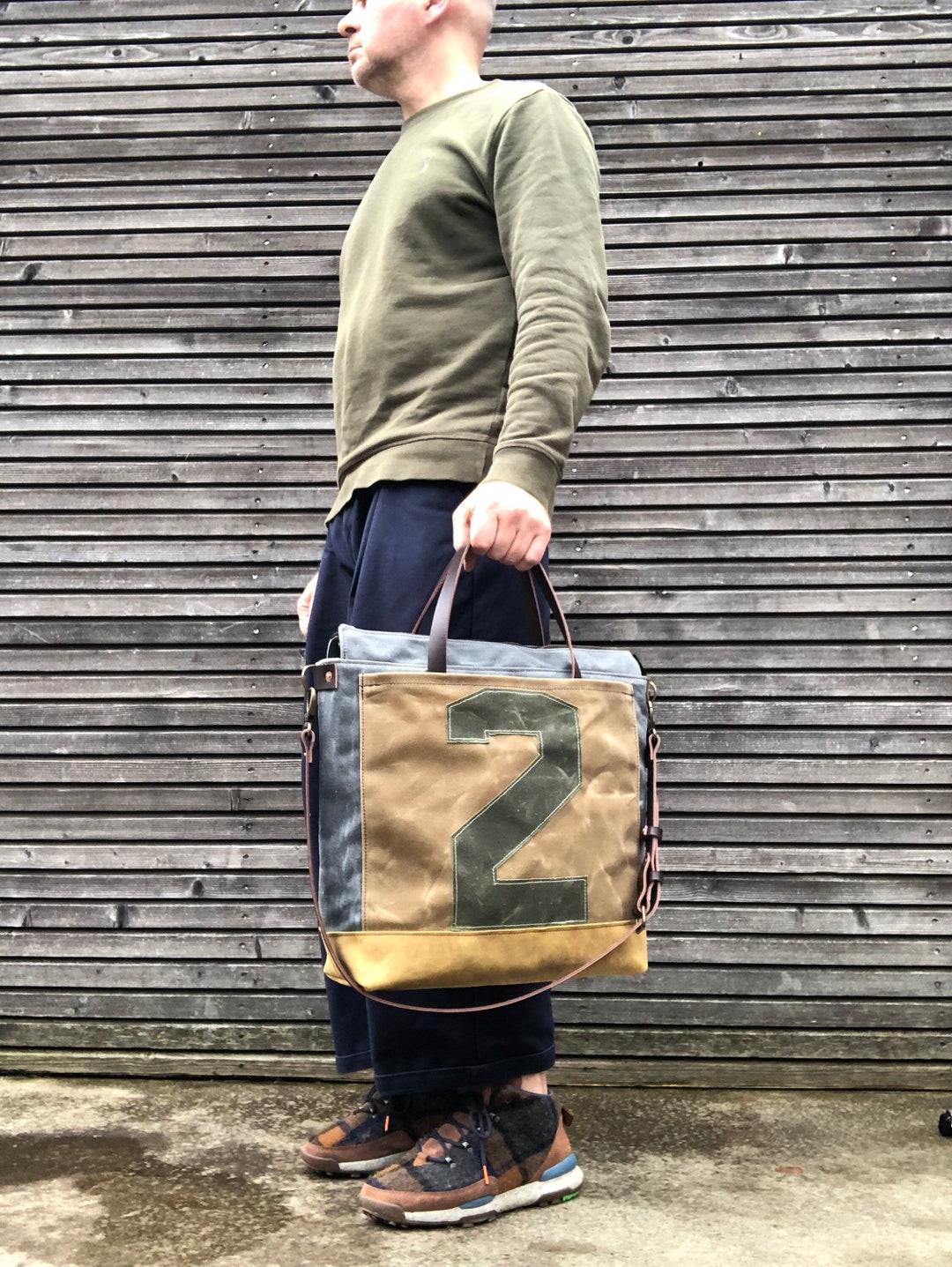 Large Tote Bag , Large Carryall Bag in Waxed Canvas With Leather Cross ...