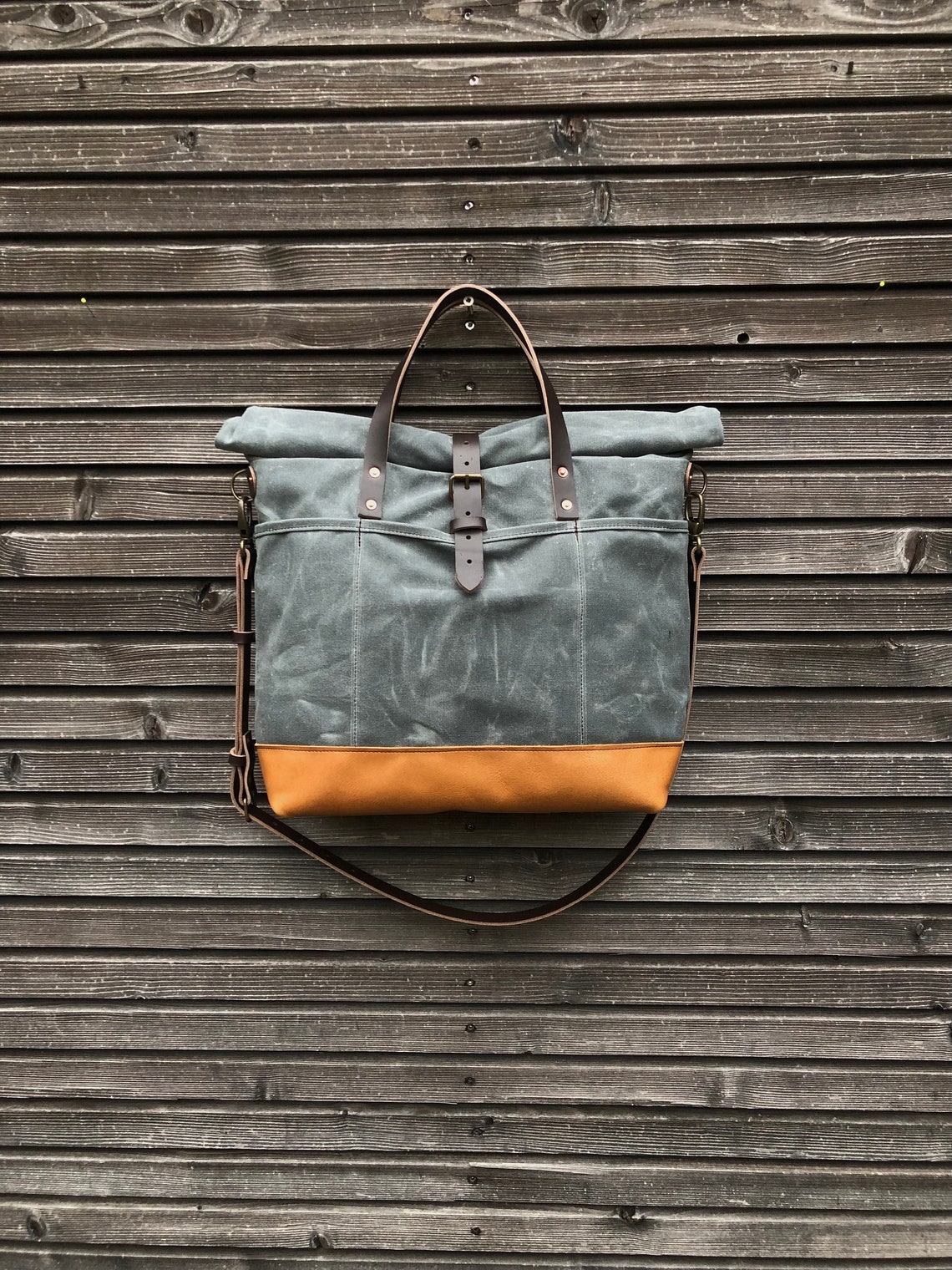Waxed Canvas Roll Top Tote Bag / Office Bag With Luggage - Etsy