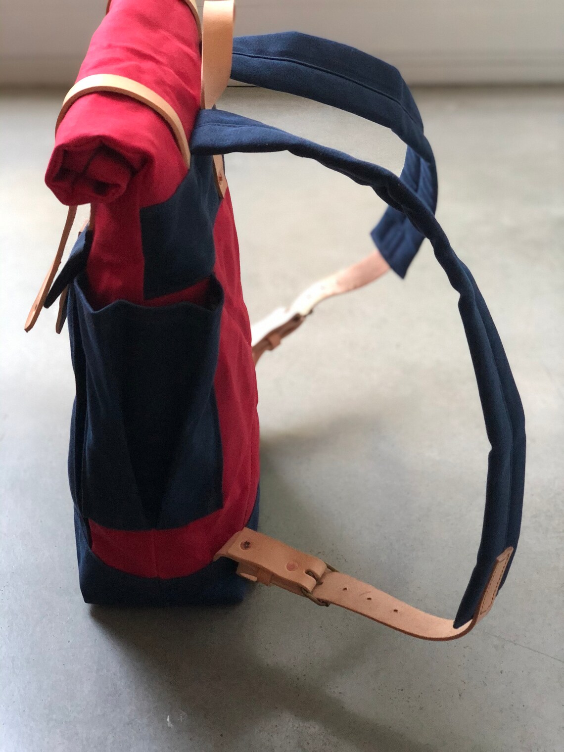 Red Waxed Canvas Leather Backpack Medium Size / Outdoor - Etsy