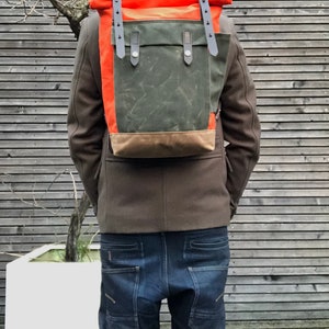 Orange Waxed Canvas Leather Backpack Medium Size / Commuter Rucksack - Etsy