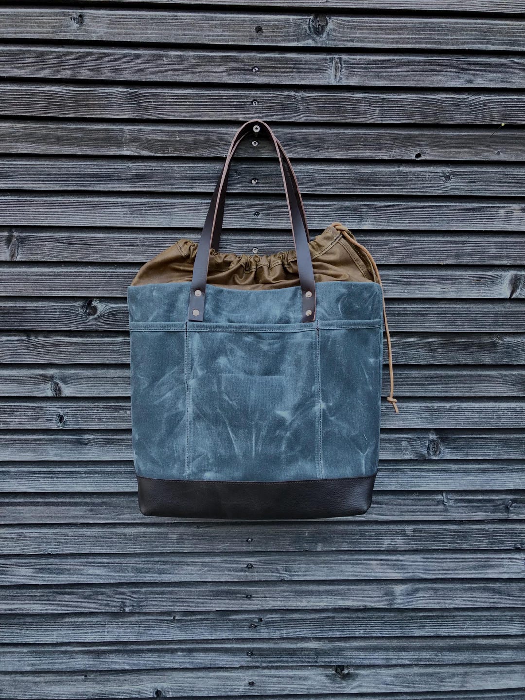 Draw String Closure Large Tote Bag in Waxed Canvas - Etsy