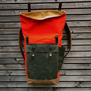 Orange Waxed Canvas Leather Backpack Medium Size / Commuter Rucksack - Etsy