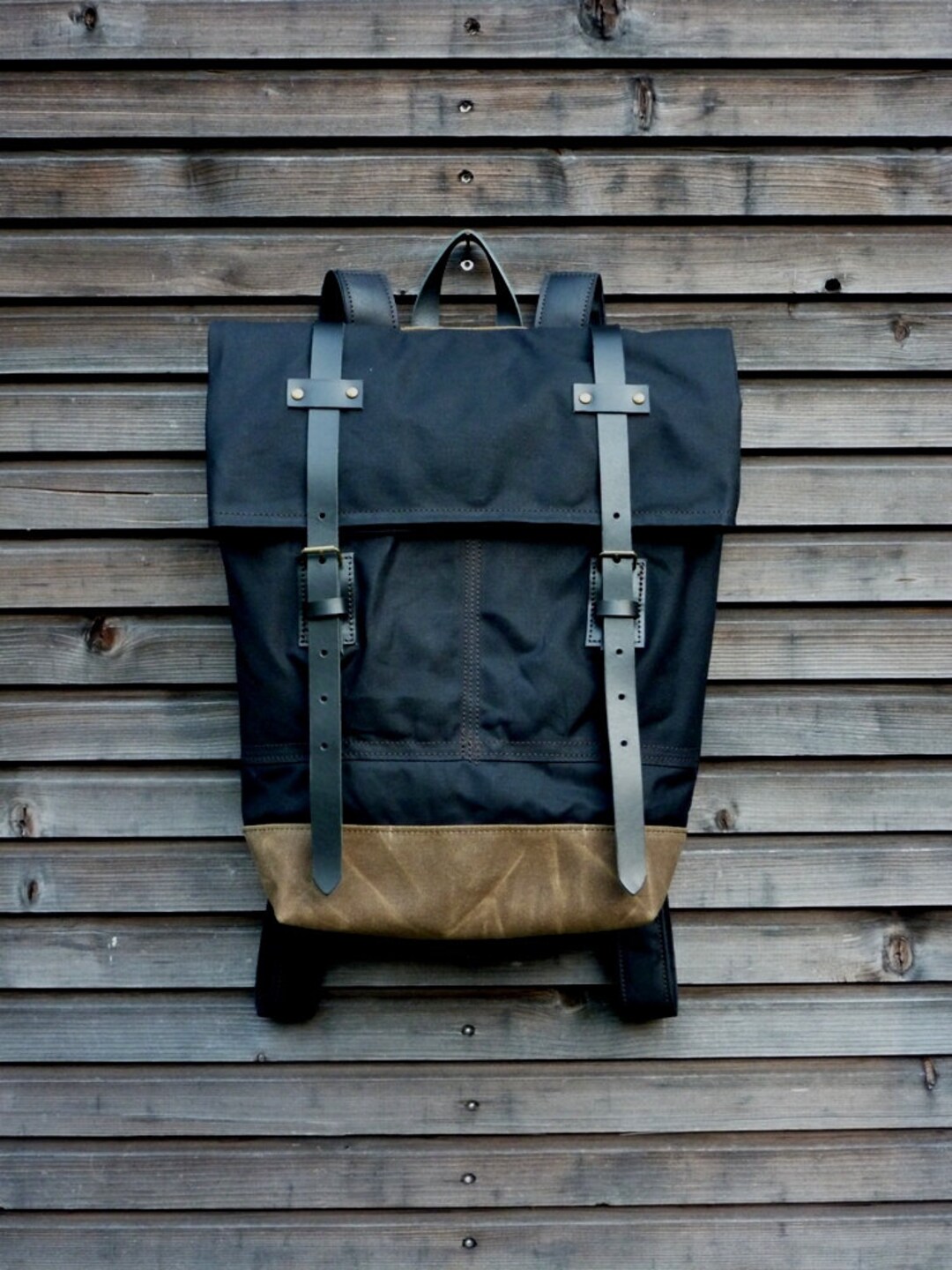 Waxed Canvas Rucksack/backpack With Folded Top and Double Waxed Bottom ...