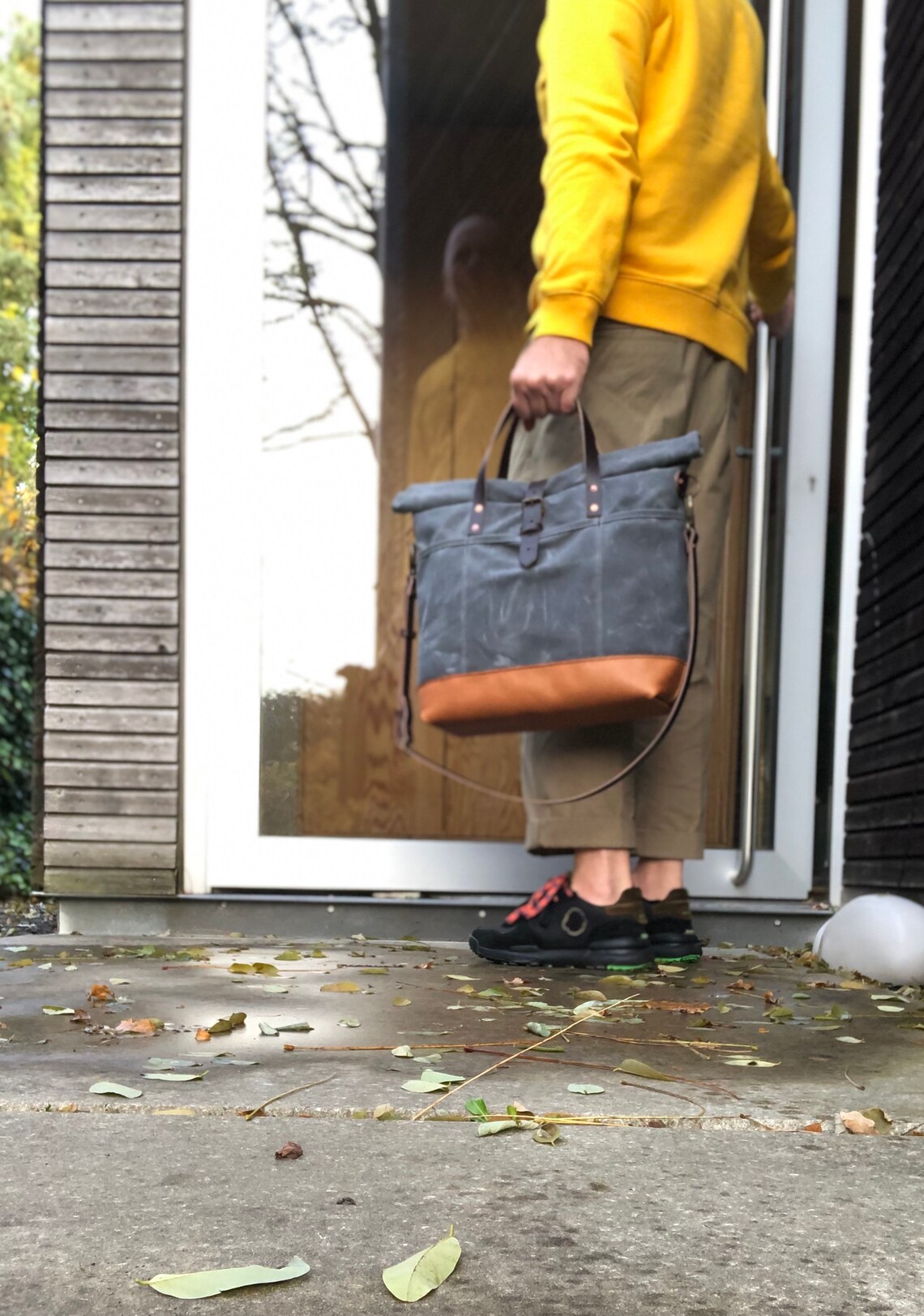 Waxed Canvas Roll Top Tote Bag / Office Bag With Luggage - Etsy