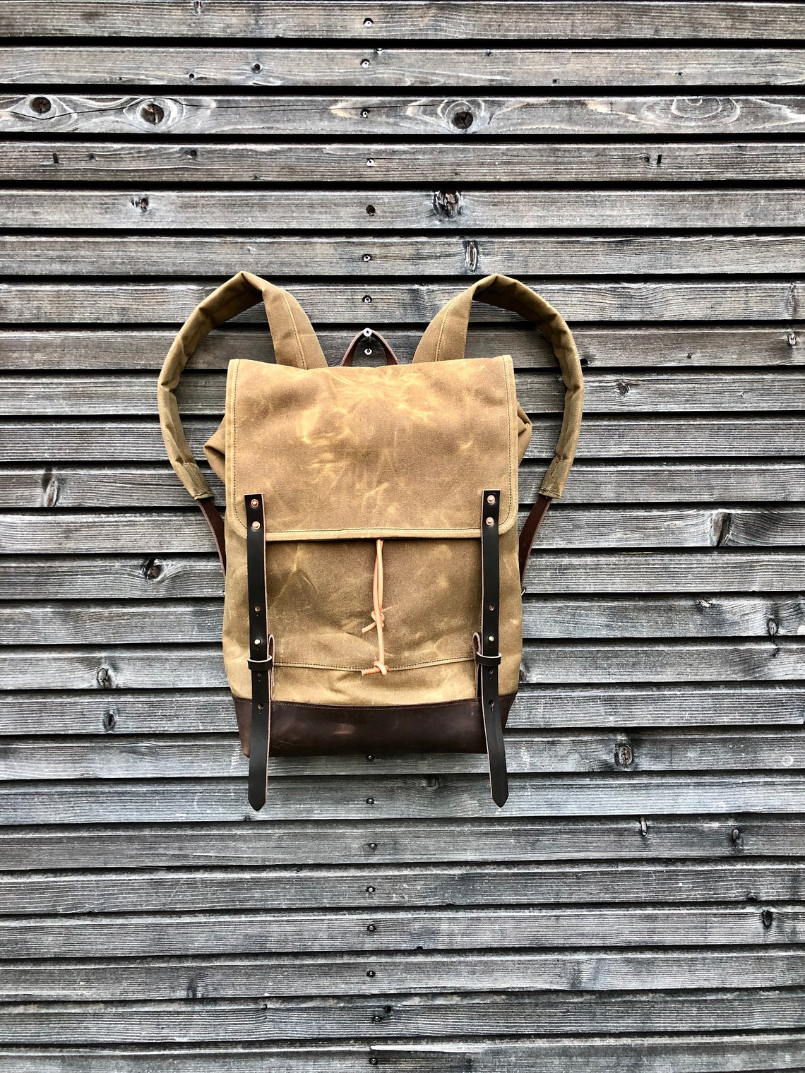 Backpack Waxed Canvas / Rucksack With Folded Top and Waxed - Etsy