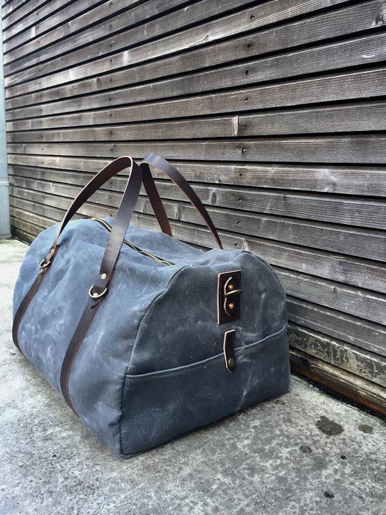 Waxed Canvas Weekend Bag / Weekender / Duffle Bag / Gym Bag - Etsy