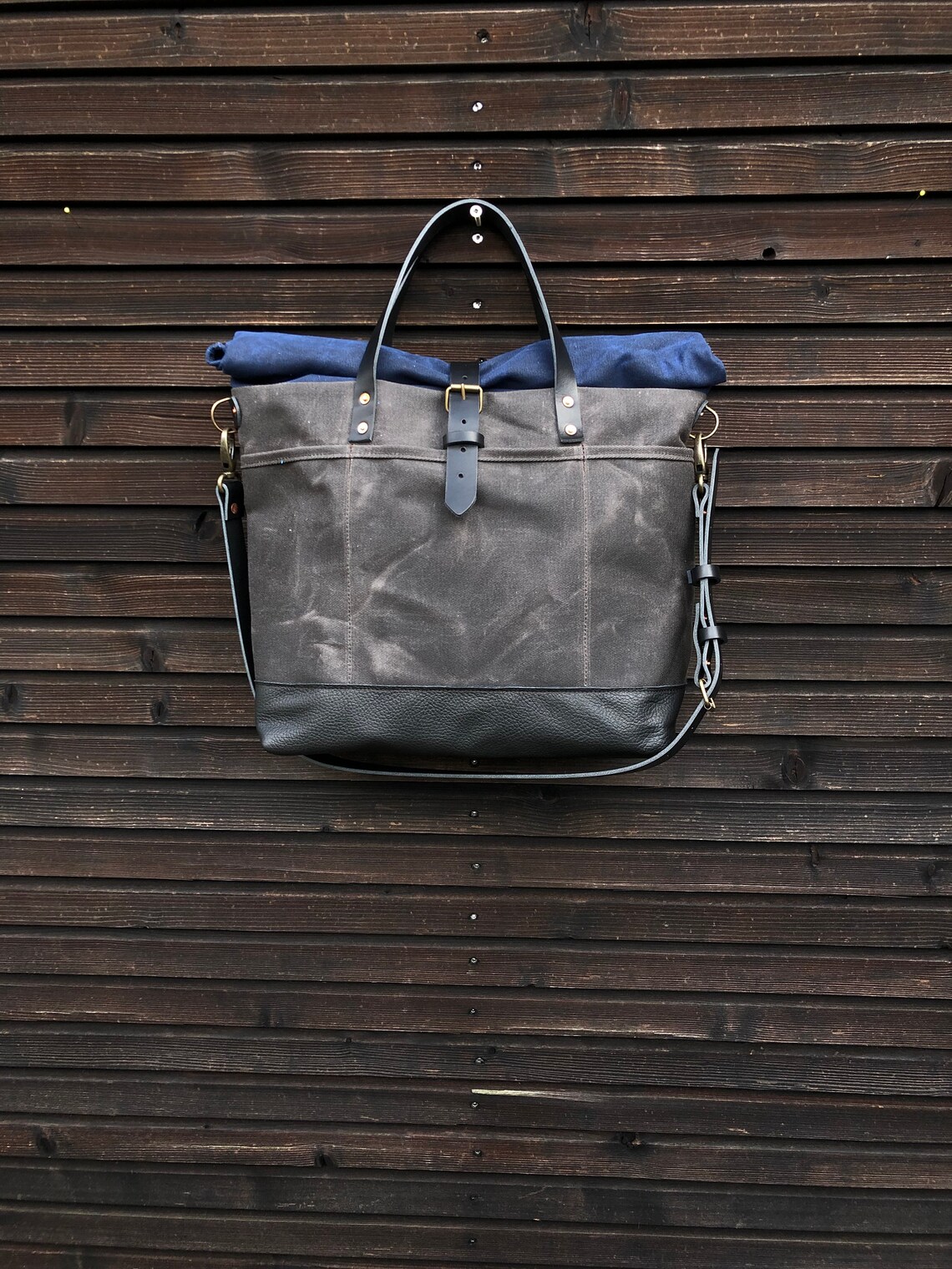 Waxed Canvas Roll Top Tote Bag / Office Bag With Luggage - Etsy