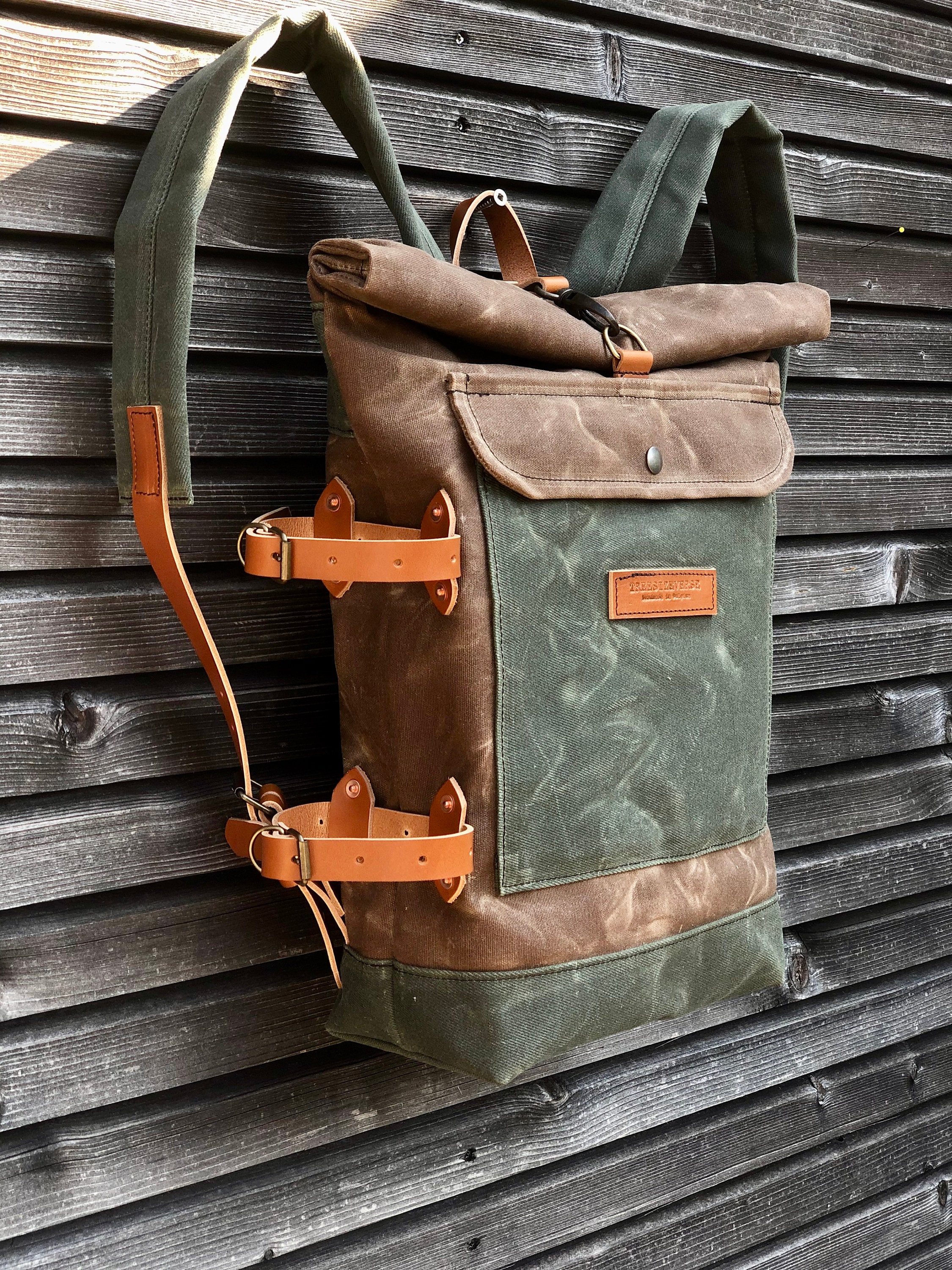 Waterproof Waxed Canvas Backpack With Detachable Leather Side - Etsy